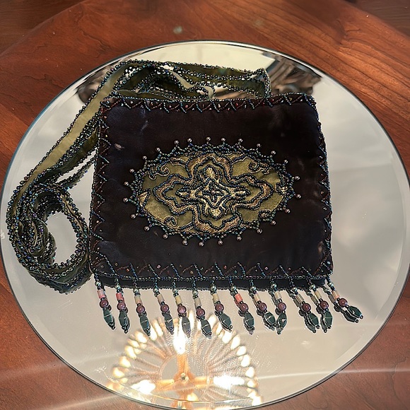 Bags | Gorgeous Velvet Olive Green Hand Beaded Purse | Poshmark
